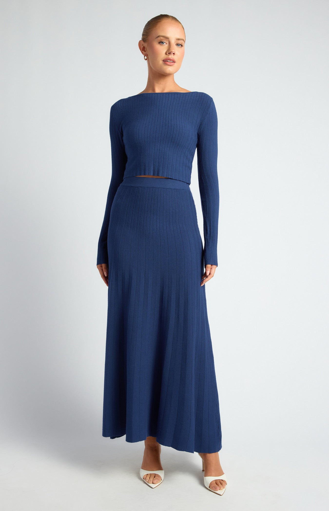 Boat Neckline Top and Pleated A-Line Maxi Skirt Knit Set – ALBI ROSE